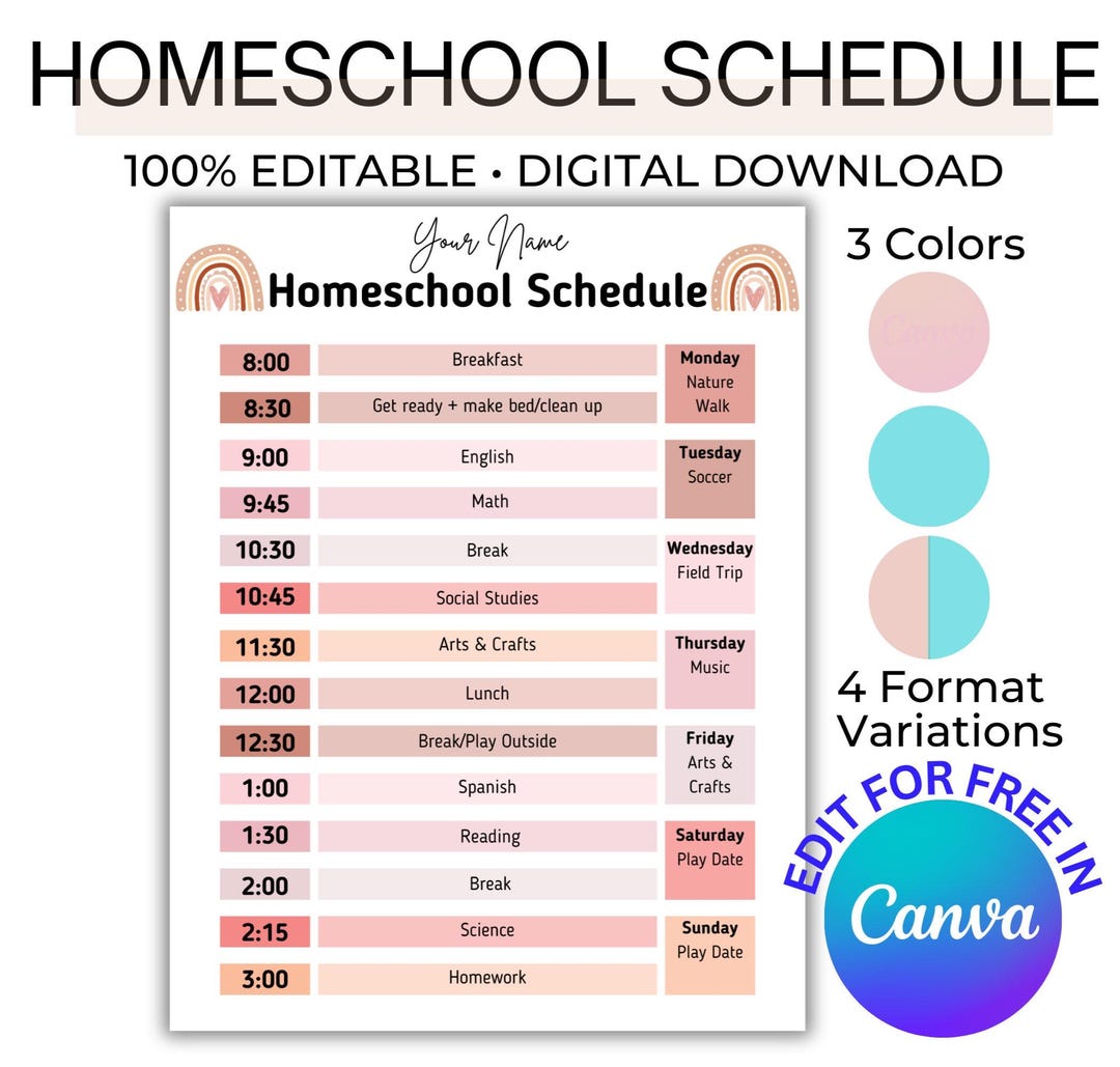EDITABLE Daily Homeschool Schedule, Childcare Daily Routine, Daily ...