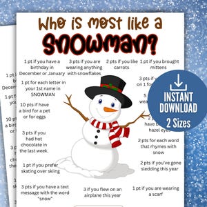 Who is Most Like a Snowman, Snow Day Trivia Game, Christmas Party Game ...