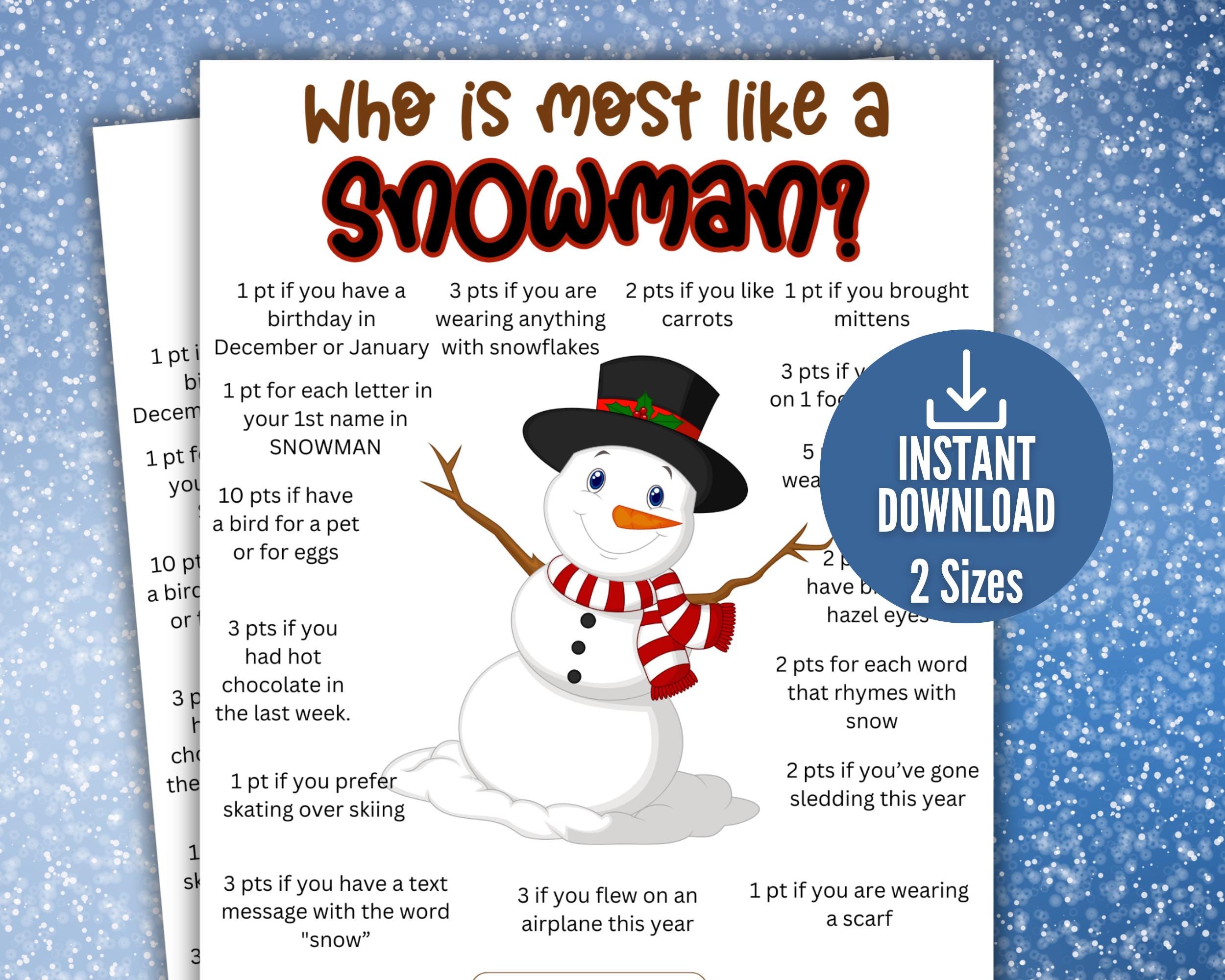 Who is Most Like a Snowman, Snow Day Trivia Game, Christmas Party Game ...