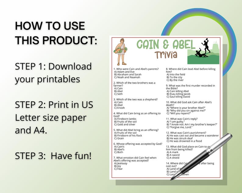 Cain and Abel Trivia Game for Kids, Sunday School Bible Games, Old ...