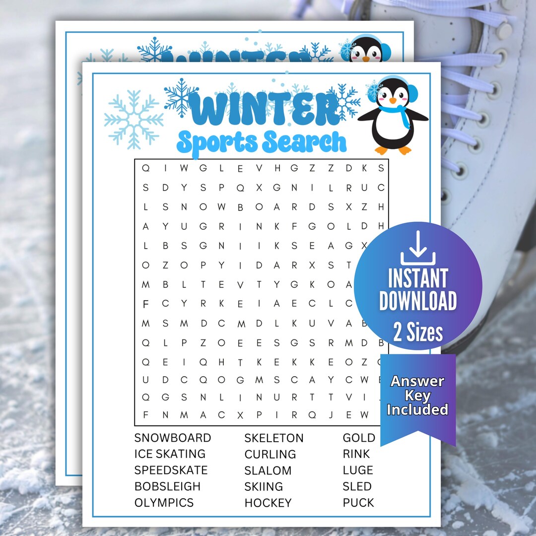 Winter Sports Word Search, Winter Solstice Holiday Game, Winter Party ...