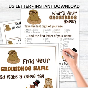 What's Your Groundhog Name Game WITH NAMETAGS + Sign,game, Groundhog ...