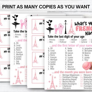 What's Your French Name Game WITH NAMETAGS + SIGN, French Food Paris ...