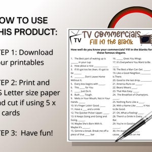 TV Commercial Trivia Game, Ad Slogan Fill in the Blank Quiz, Printable ...
