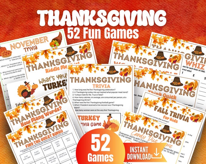 Thanksgiving Game Bundle, Fall Trivia Games, 52 Fun Printable Games for ...