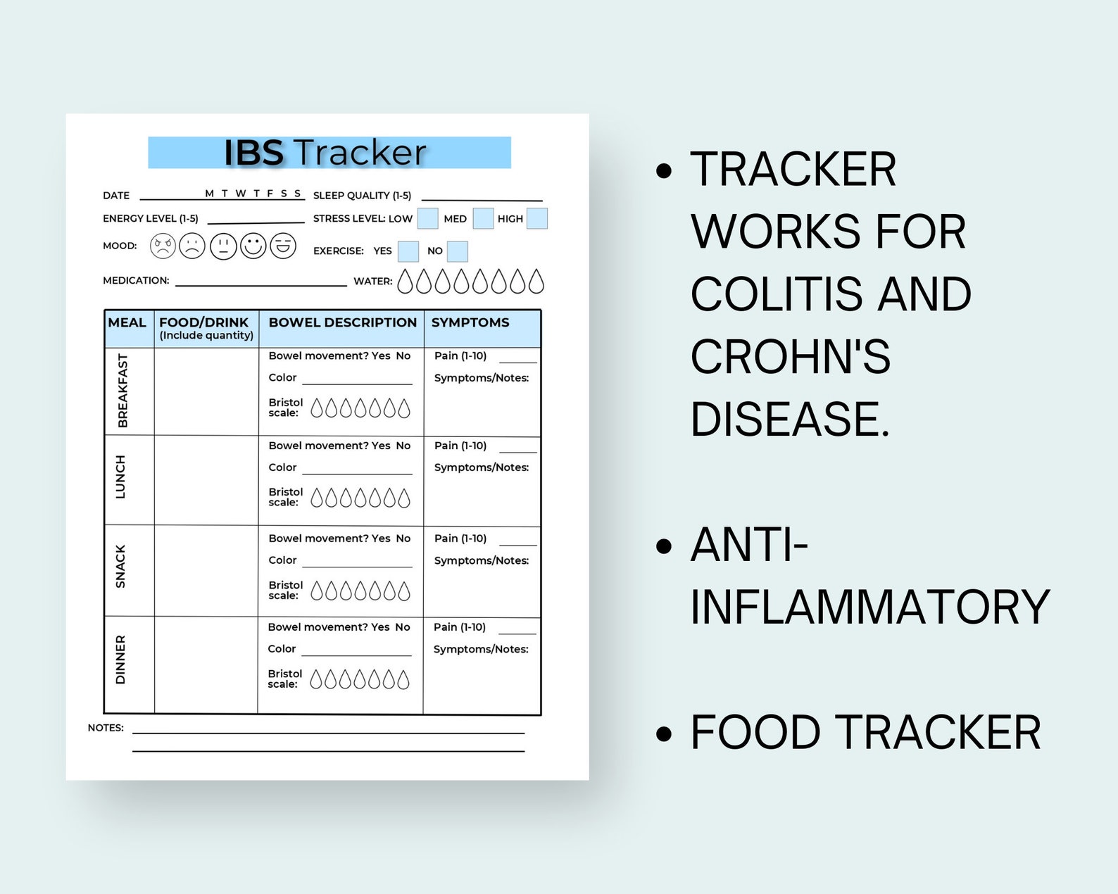 IBS Tracker Printable Food and Symptom Tracker Editable PDF - Etsy