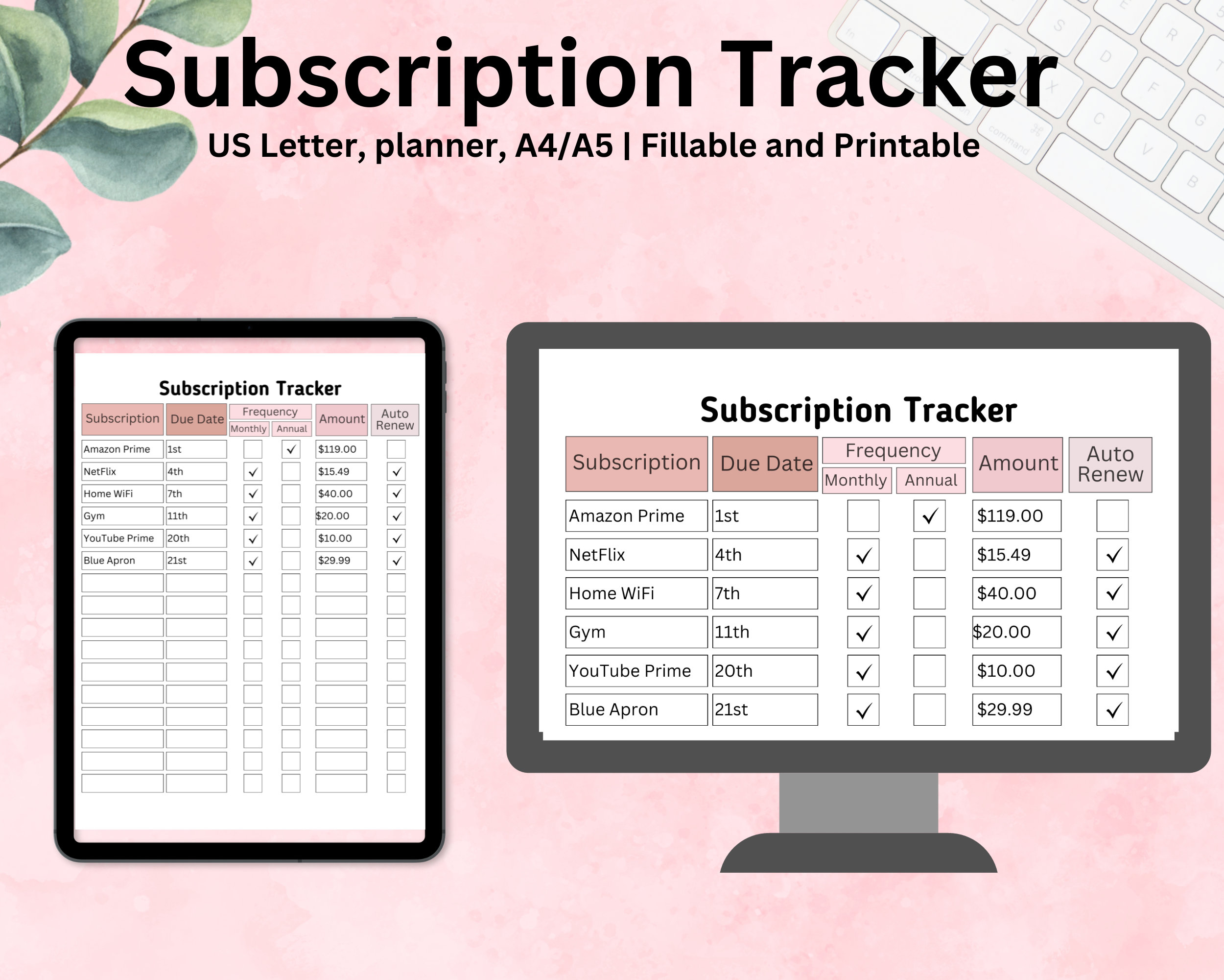 Editable Subscription Tracker Printable Subscription Log - Etsy
