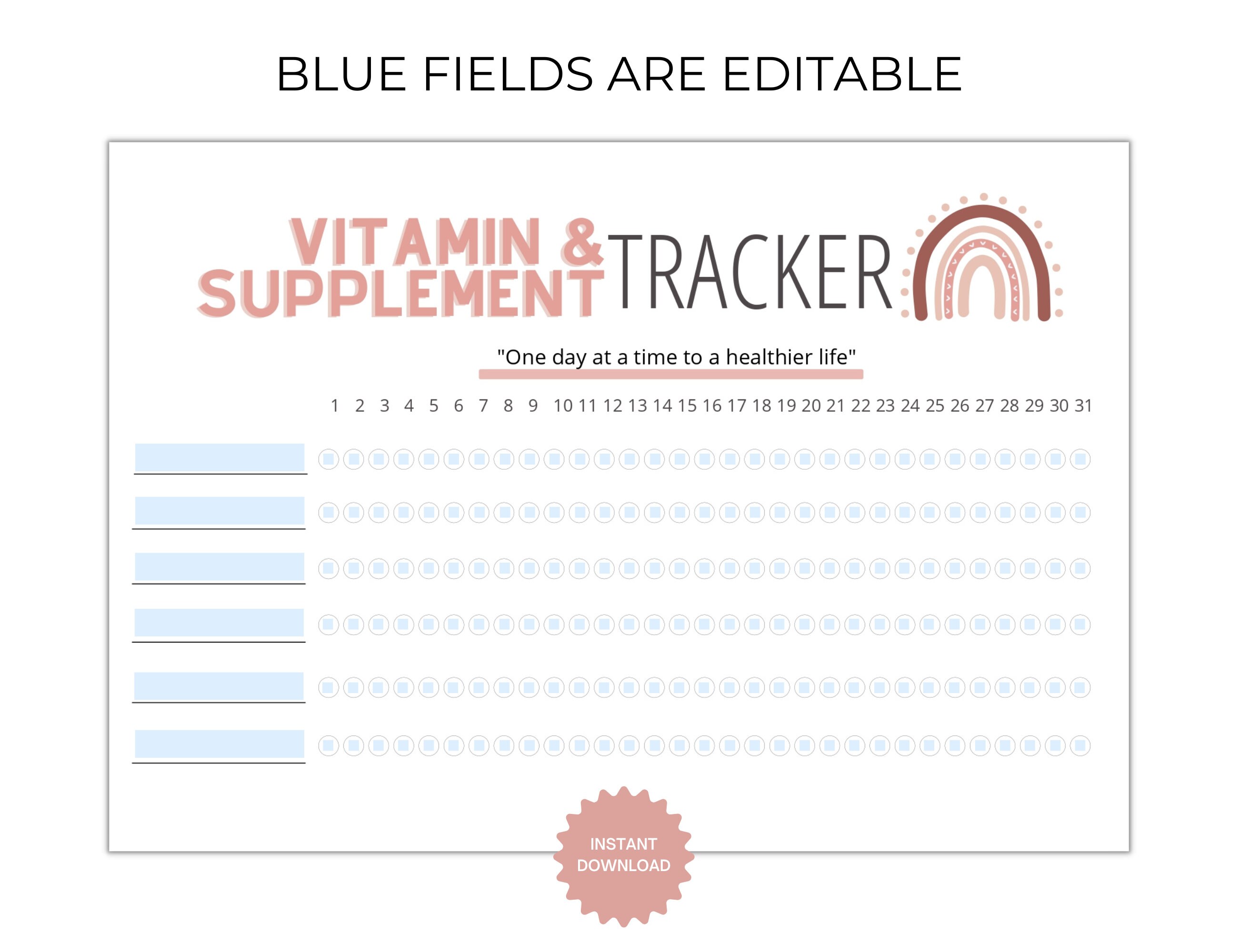 Editable Vitamin and Supplement Tracker, Daily Vitamin Tracker ...