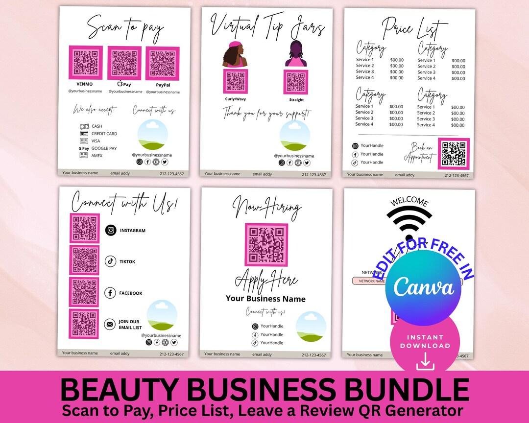 Editable Hair Braiding Scan to Pay Flyers, Canva Beauty Business QR ...