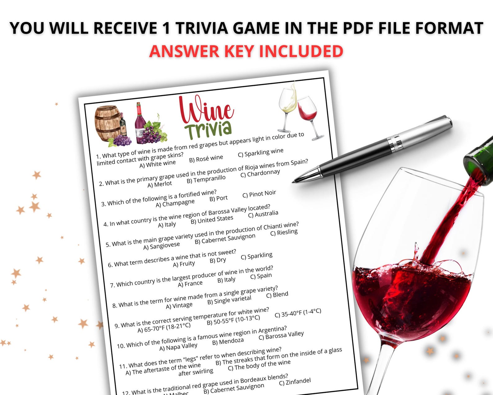 Wine Trivia Game, Printable Wine & Cheese Party Game for Adults, Wine ...