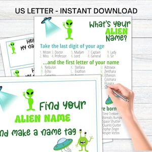 What's Your Alien Name Game With NAMETAGS + SIGN, Alien ...