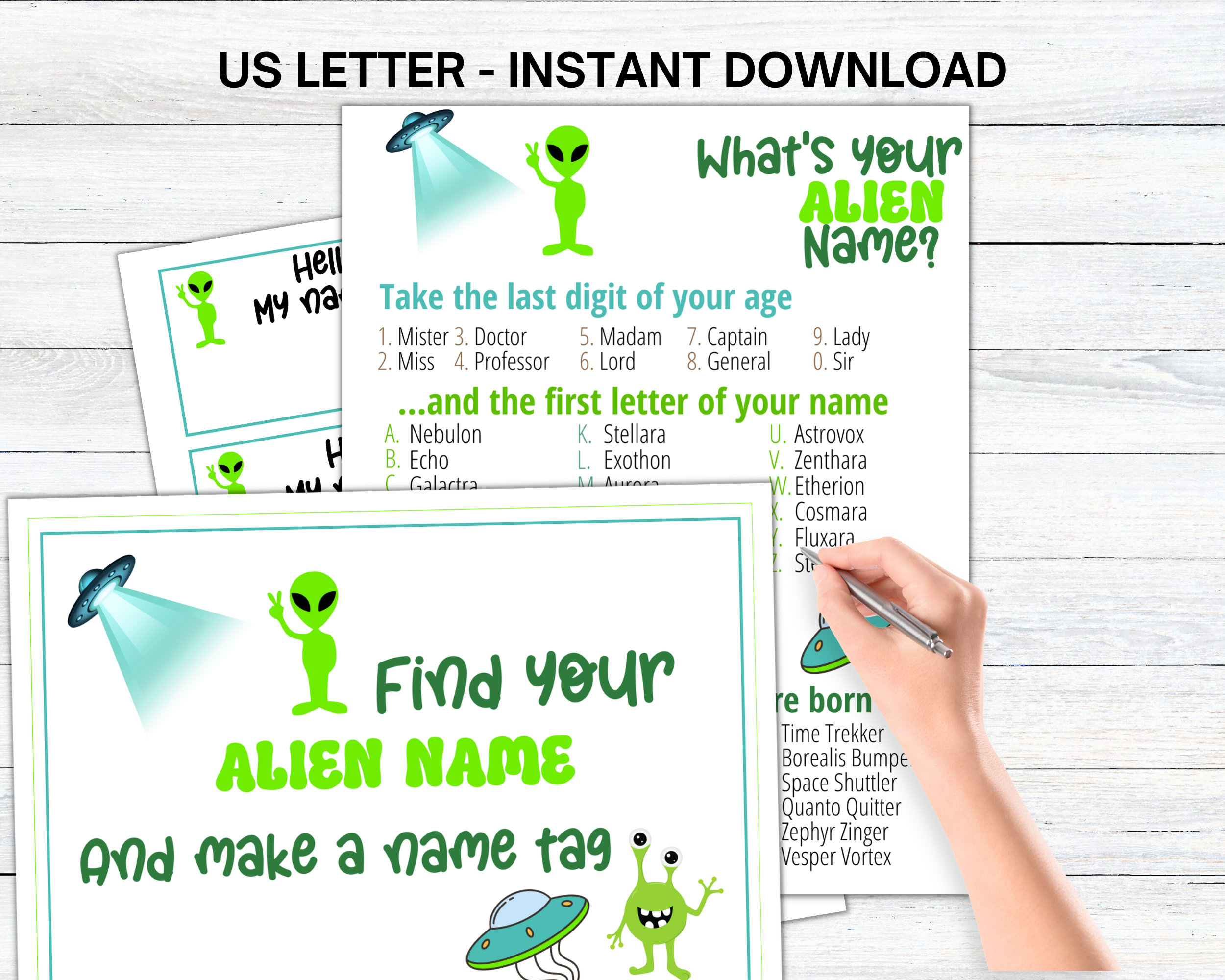 What's Your Alien Name Game With NAMETAGS SIGN, Alien Extraterrestrial ...