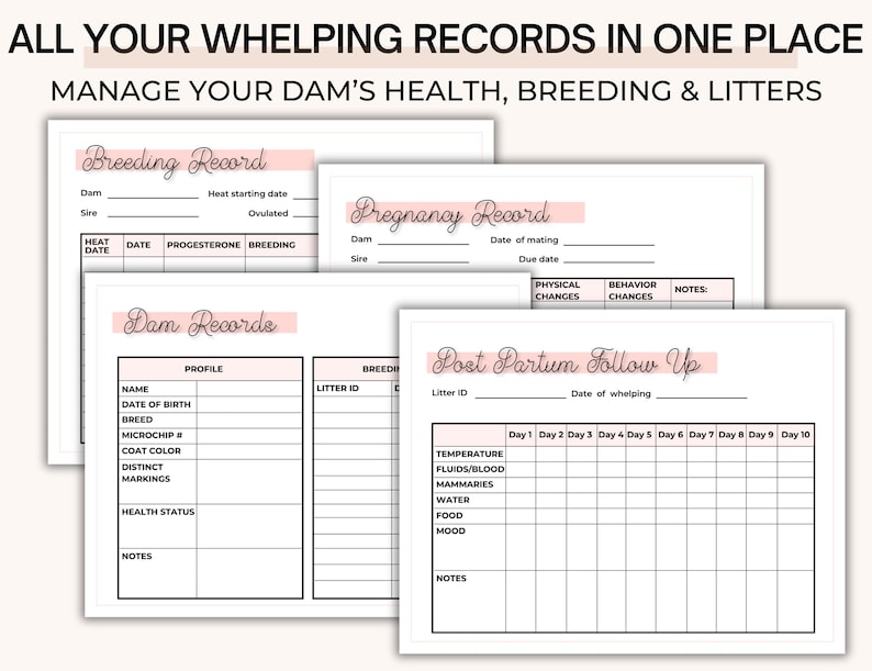 Dog Whelping Records Editable, Dog Breeder Forms, Puppy Whelping Chart ...