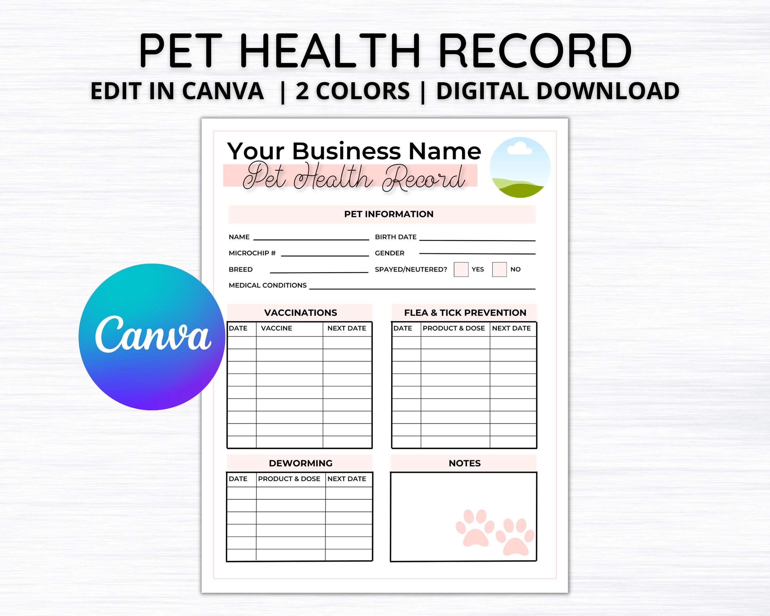 Editable Pet Health Record, Dog Breeder Records, Dog Breeder Forms ...