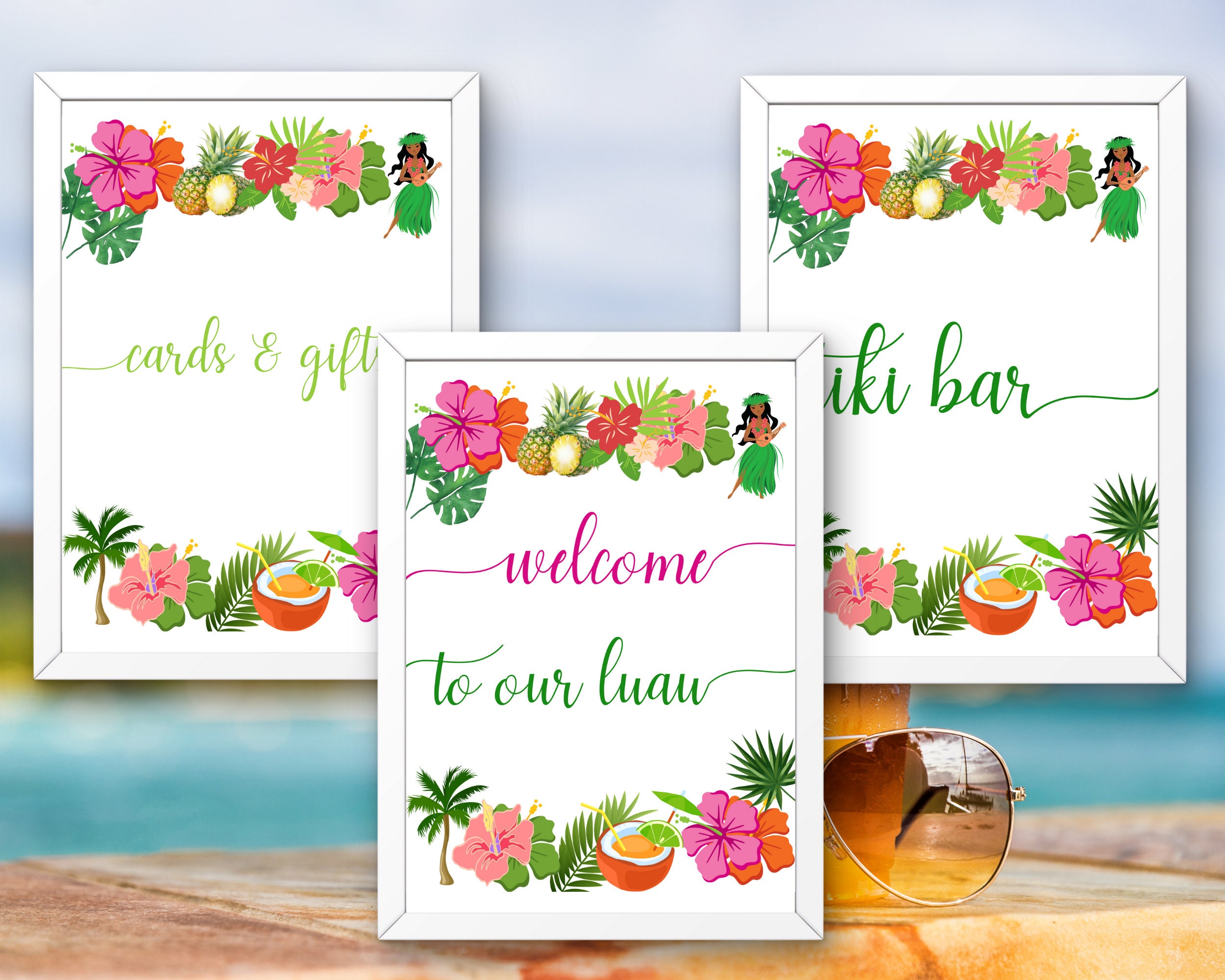Hawaiian Luau Signs, Kids Tropical Birthday Party, Hawaiian Baby Shower ...