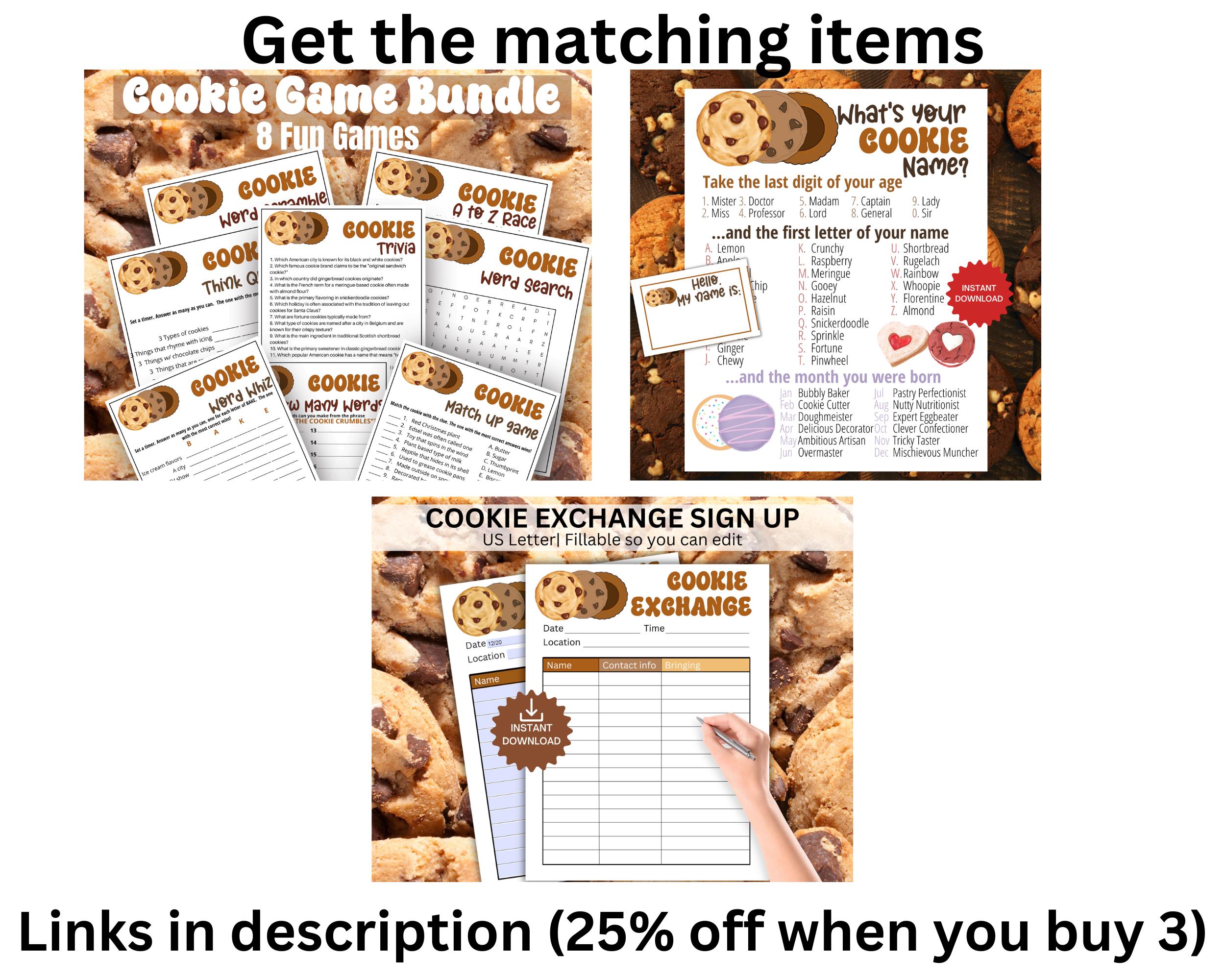 What's Your Cookie Name Game WITH NAMETAGS + SIGN, Cookie Birthday ...