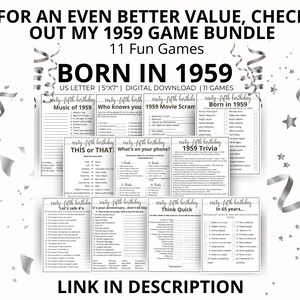 1959 Trivia Game, 65th Birthday Party Games, Born in 1959 Game, 1959 ...