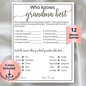 Who Knows Grandma Best Game, Printable Mother's Day Game, Grandparents ...