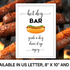 Hot Dog Bar Table Signs, Hot Dog Themed Birthday Party, Barrbeque Baby ...