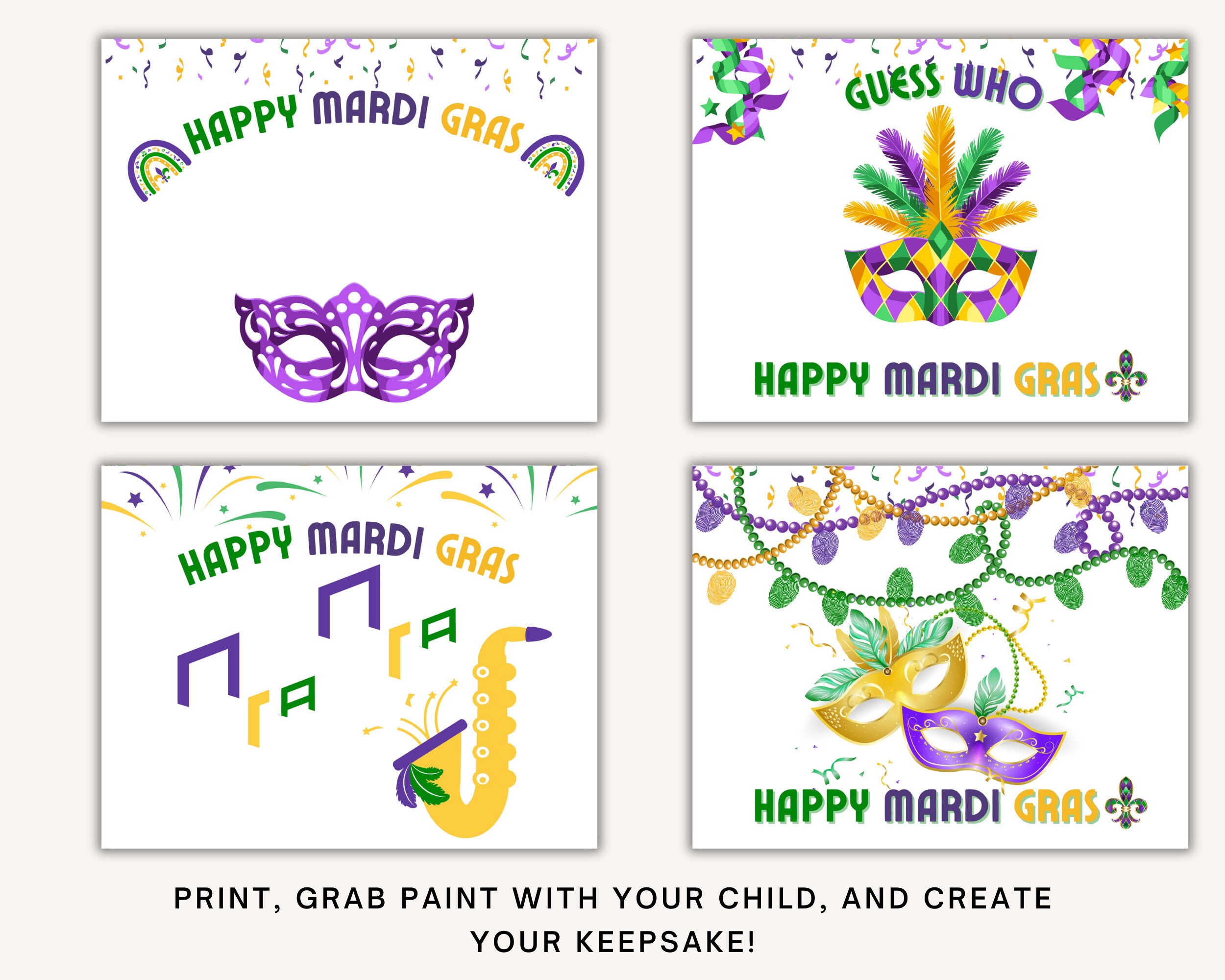 Mardi Gras Handprint Art, 4 Pack Bundle Mardi Gras Activity, Handprint ...