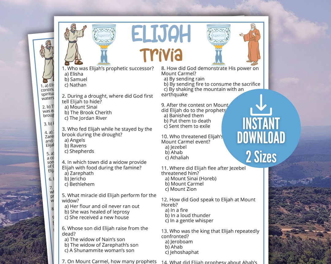 Elijah the Prophet Trivia Game for Kids, Sunday School Bible Games, Old ...