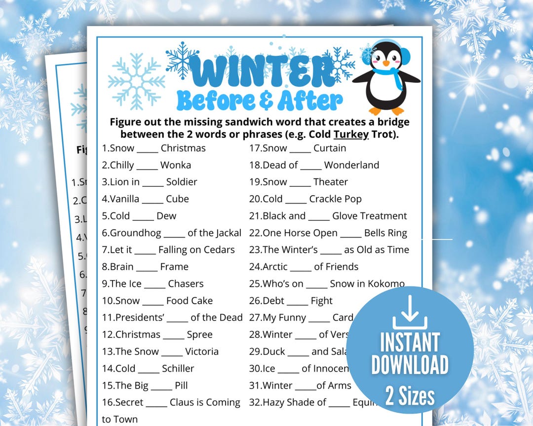 Winter Trivia Phrase Game, Winter Break Before and After Game, Snow Day ...