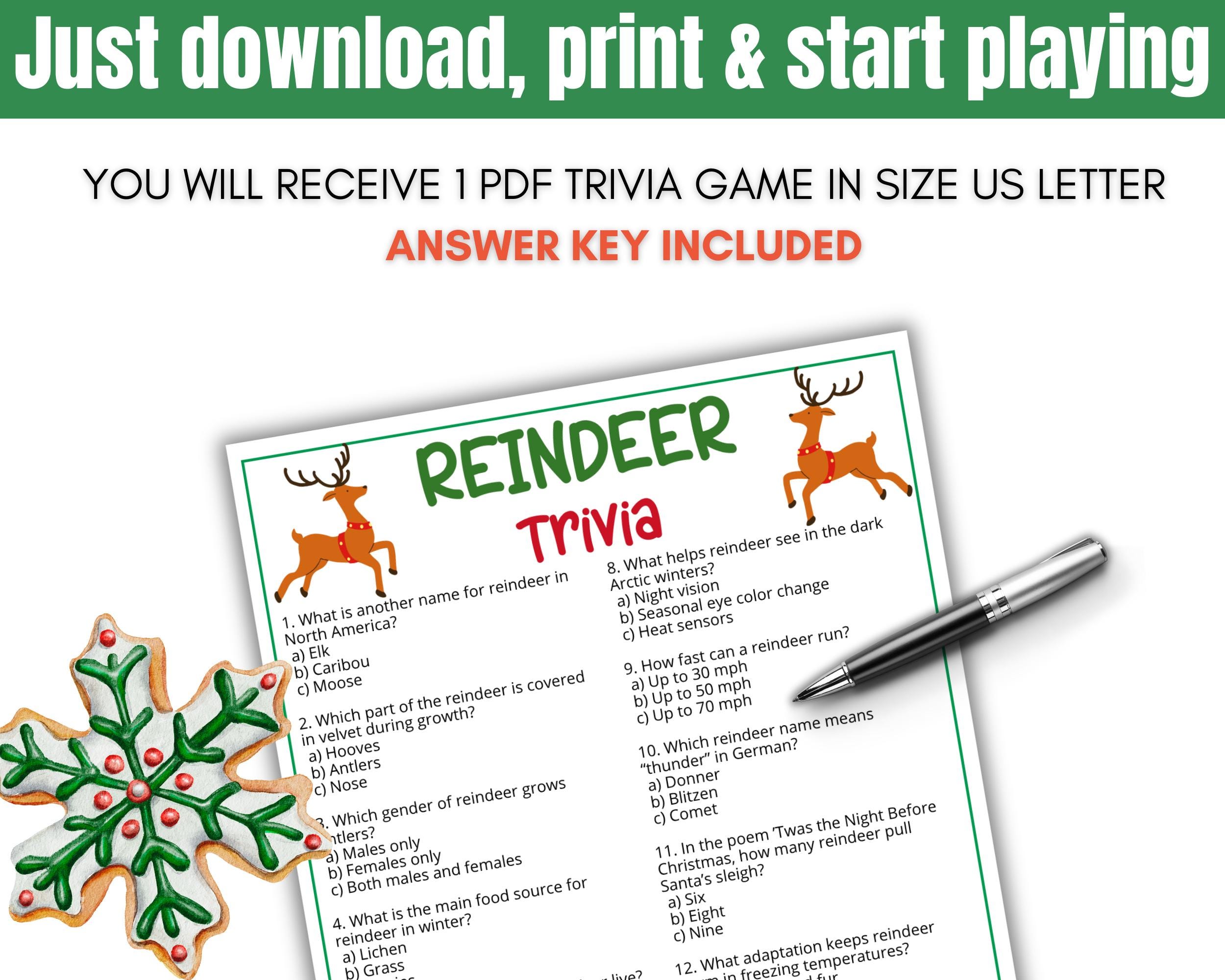 Christmas Reindeer Trivia Game, Friendsmas Reindeer Game, Christmas ...