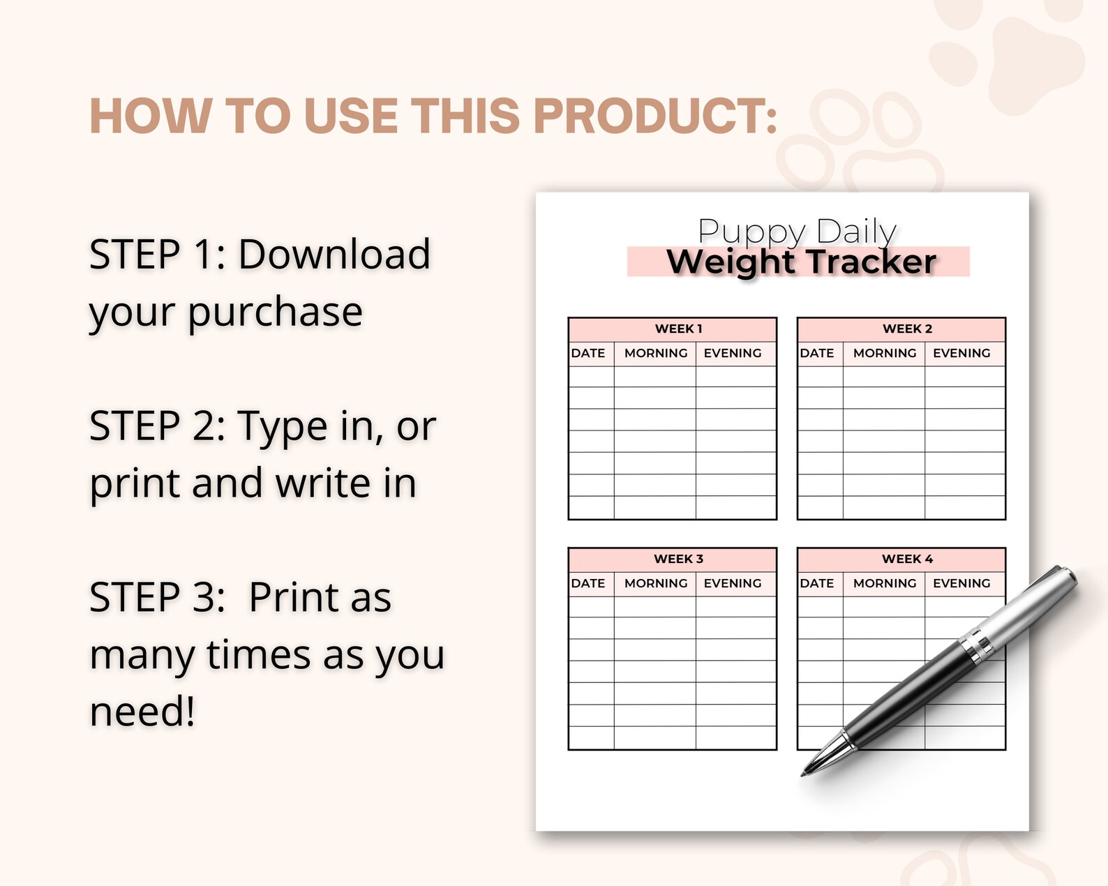 Puppy Daily Weight Tracker - Editable PDF, Dog and Puppy Weight Records ...