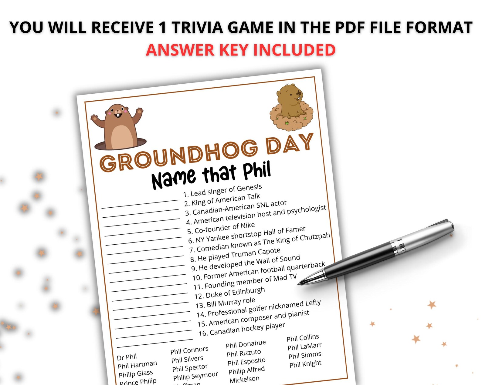 Groundhog Day Name That Phil Game, Groundhog Day Trivia Match Up ...