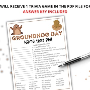 Groundhog Day Name That Phil Game, Groundhog Day Trivia Match Up ...