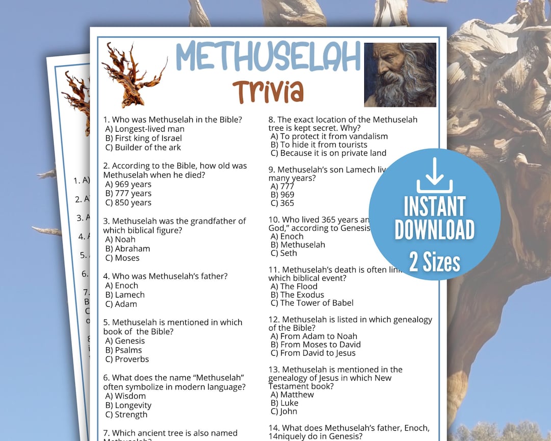 Methuselah Trivia Game for Kids, Sunday School Bible Games, Old ...