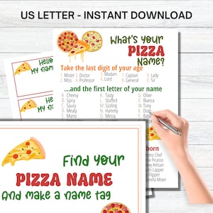 What's Your Pizza Name Game WITH NAMETAGS + SIGN, Pizza Party Game ...