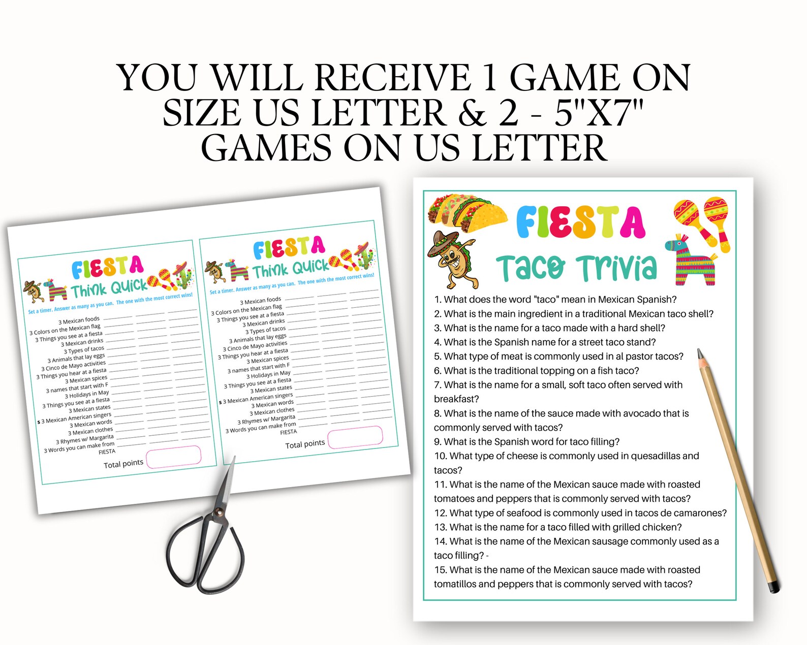 Fiesta Trivia Game Bundle, 10 Mexican Taco Fiesta Games, Quinceañera ...
