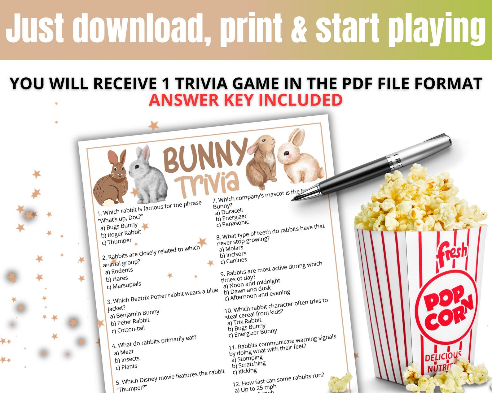Bunny Trivia Game, Easter Celebration Games, Spring Rabbit Trivia ...
