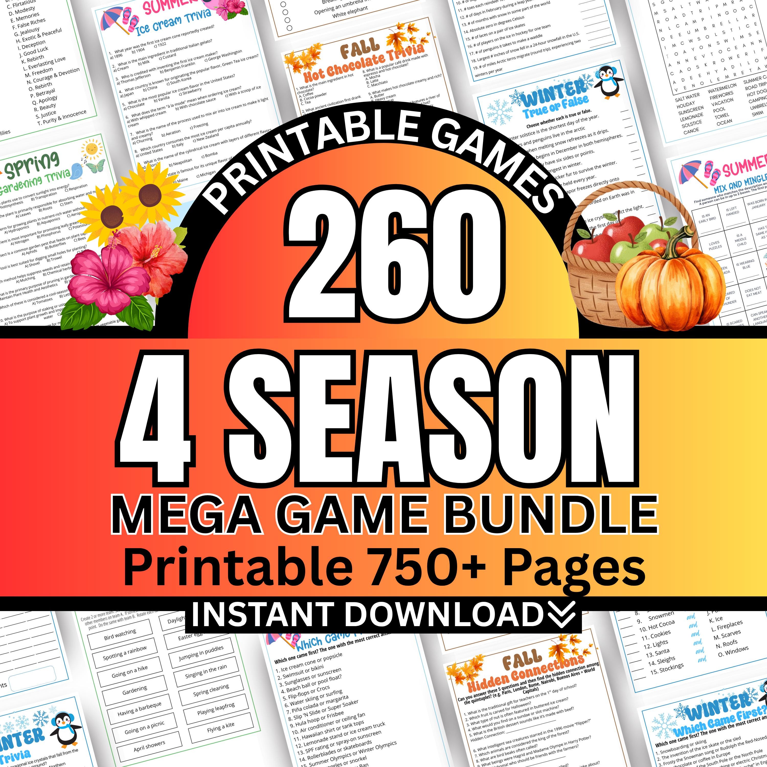 4-season Game Bundle, 260 Fall Summer Winter Spring Games, Trivia Games ...