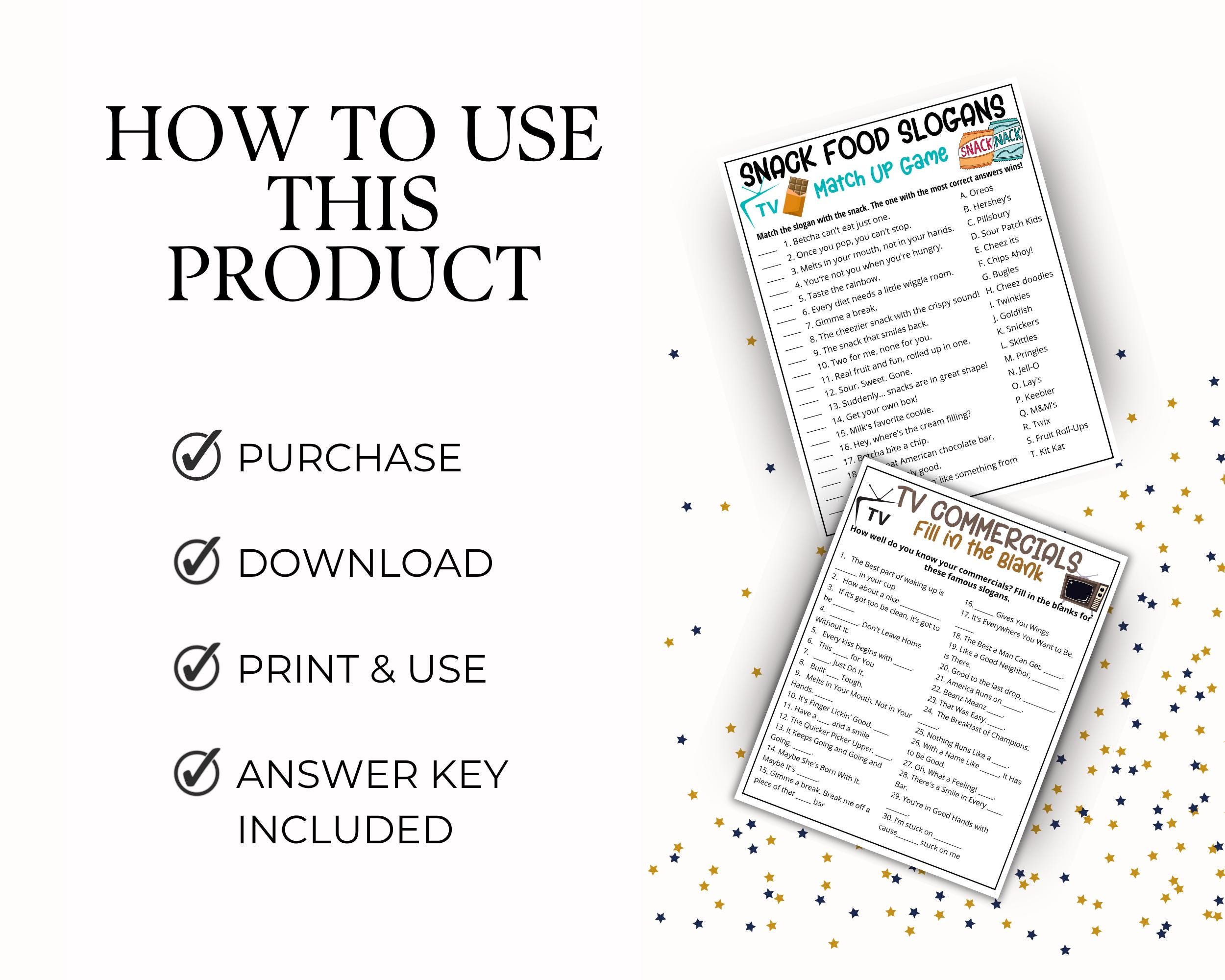 Slogan Game Bundle, TV Commercial Quiz, Cereal Slogans, Pop Culture ...