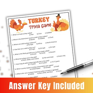 Turkey Trivia Game, Thanksgiving Party Game, Fall Trivia Game ...