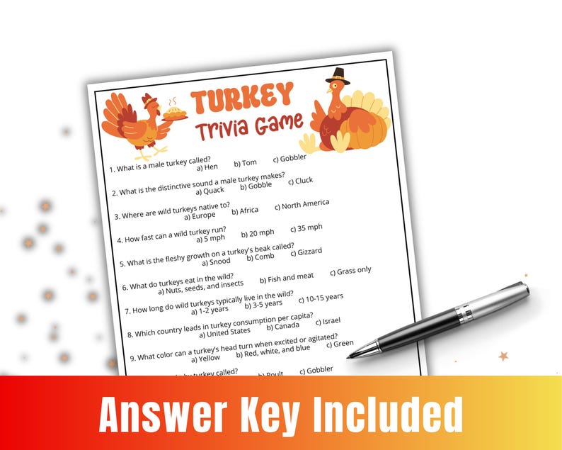 Turkey Trivia Game, Thanksgiving Party Game, Fall Trivia Game ...