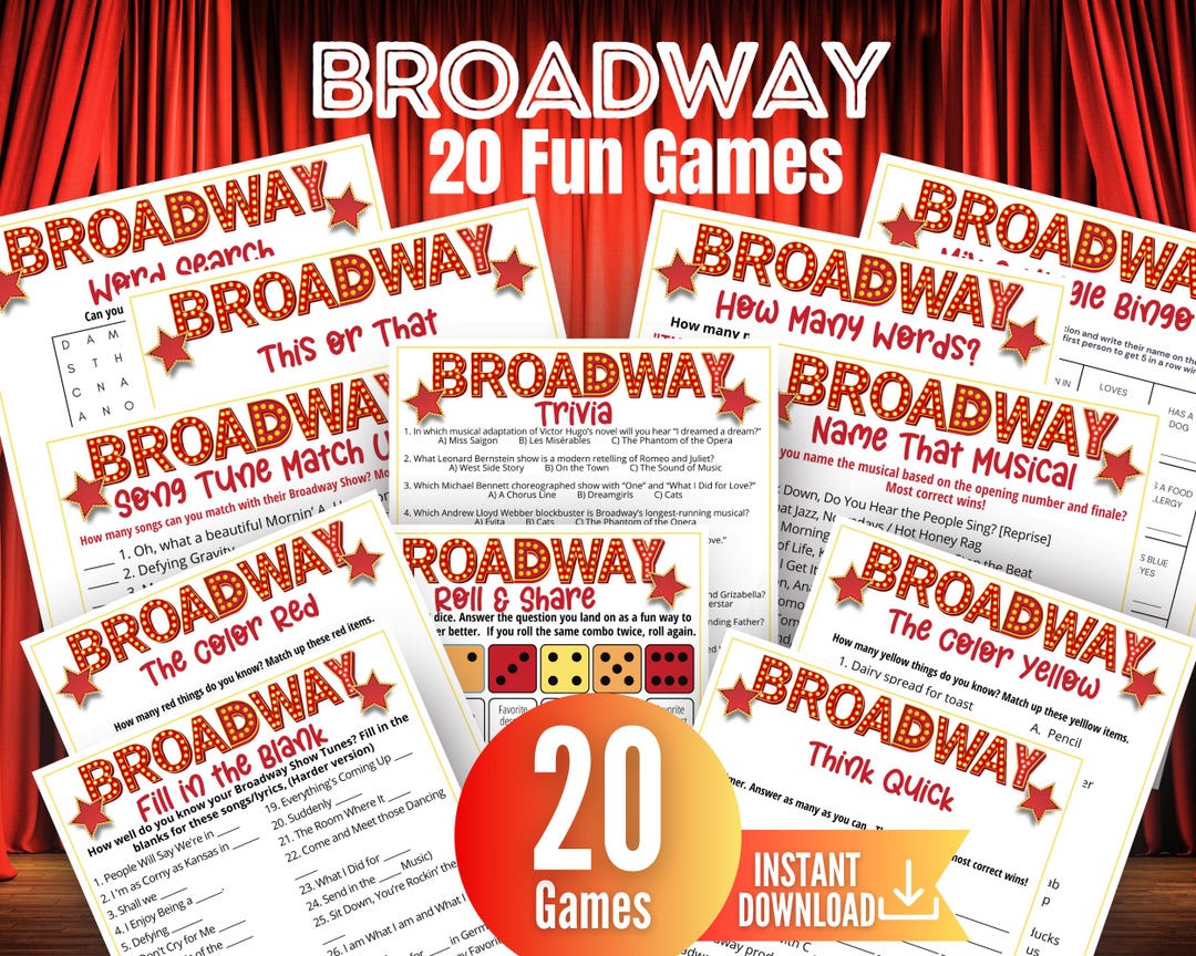 Broadway Trivia Game Bundle,musical Theater Quiz Party,broadway Show ...