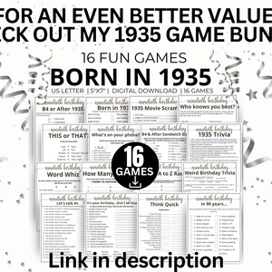 1936 Trivia Game, 90th Birthday Party Games, Born in 1936 Game, 1935 ...
