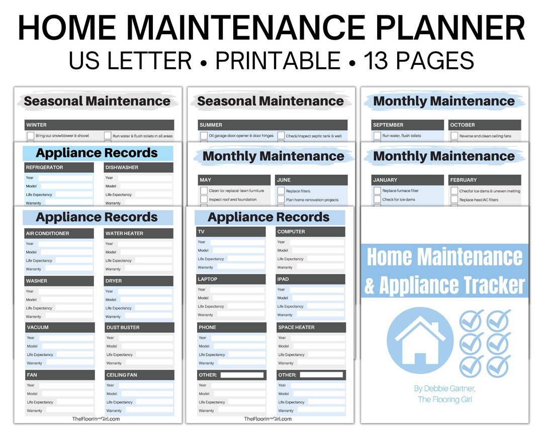 Home Maintenance Checklists, Home Maintenance Planner, Home Maintenance ...
