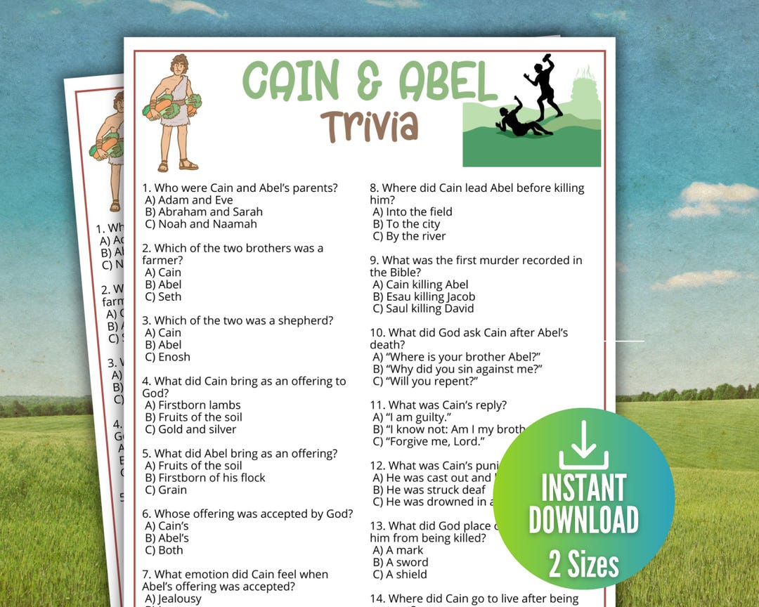 Cain and Abel Trivia Game for Kids, Sunday School Bible Games, Old ...