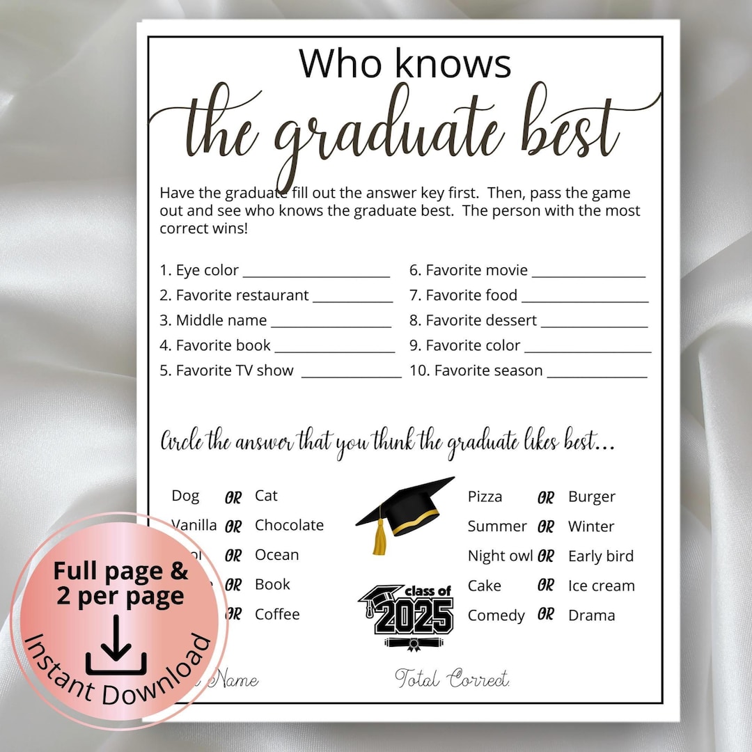 Who Knows the Graduate Best Game, Graduation Party Game, Fun Class of ...