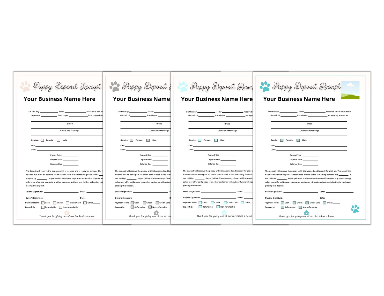Editable Puppy Deposit Receipt, Dog Breeder Records, Dog Breeder Forms ...