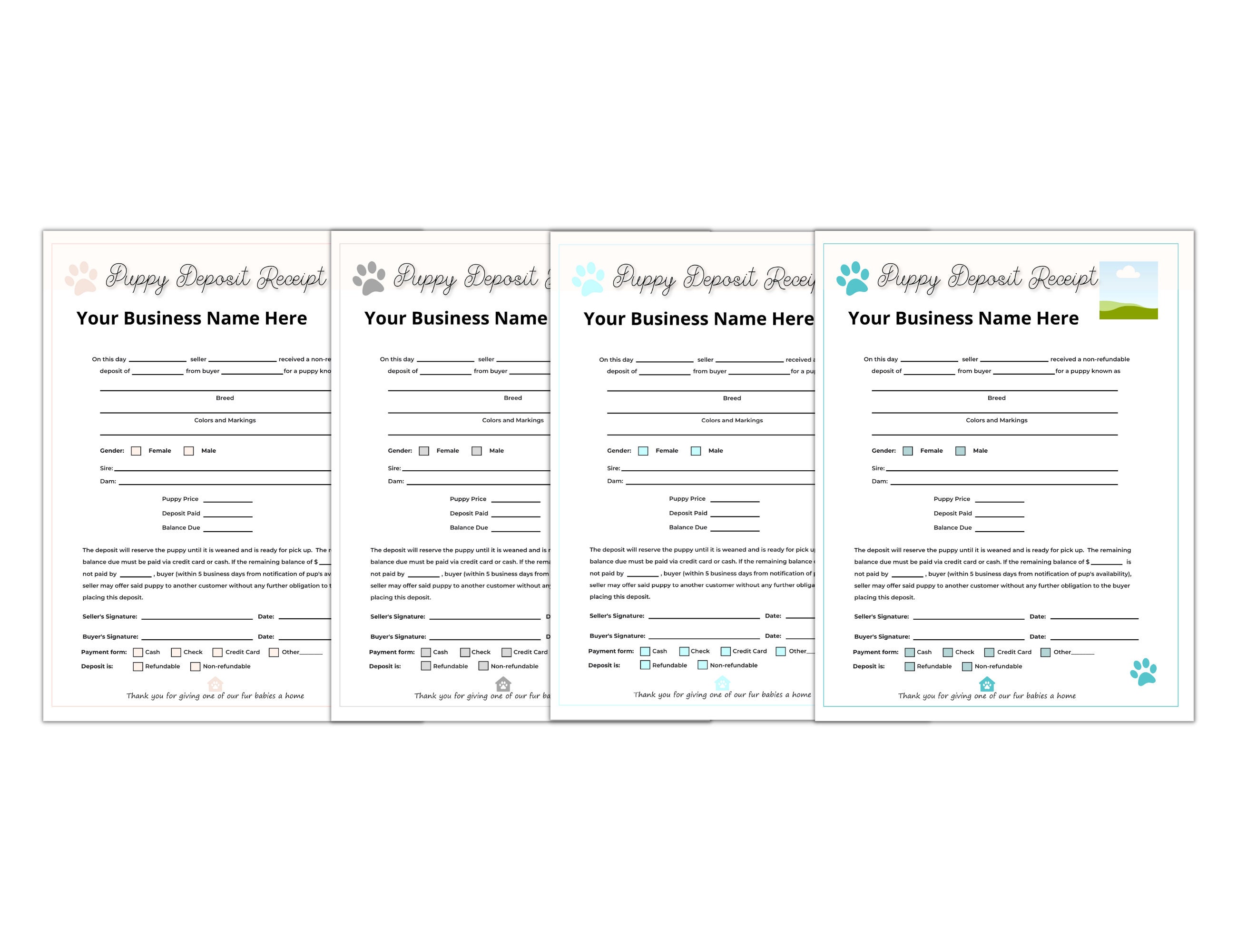 Editable Puppy Deposit Receipt Dog Breeder Records Dog - Etsy