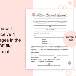 Kitten Deposit Receipt, Cat Breeder Forms, Printable PDF - Etsy