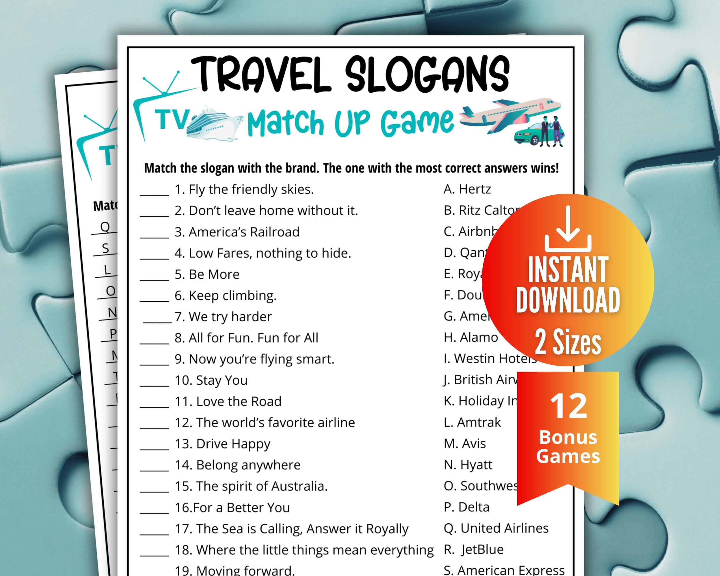 Travel Slogan Trivia Game, Ad Slogan Match up Quiz, Printable TV ...