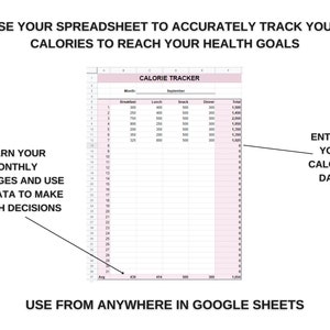 Calorie Tracker Spreadsheet - Use in Google Sheets H001 - Etsy