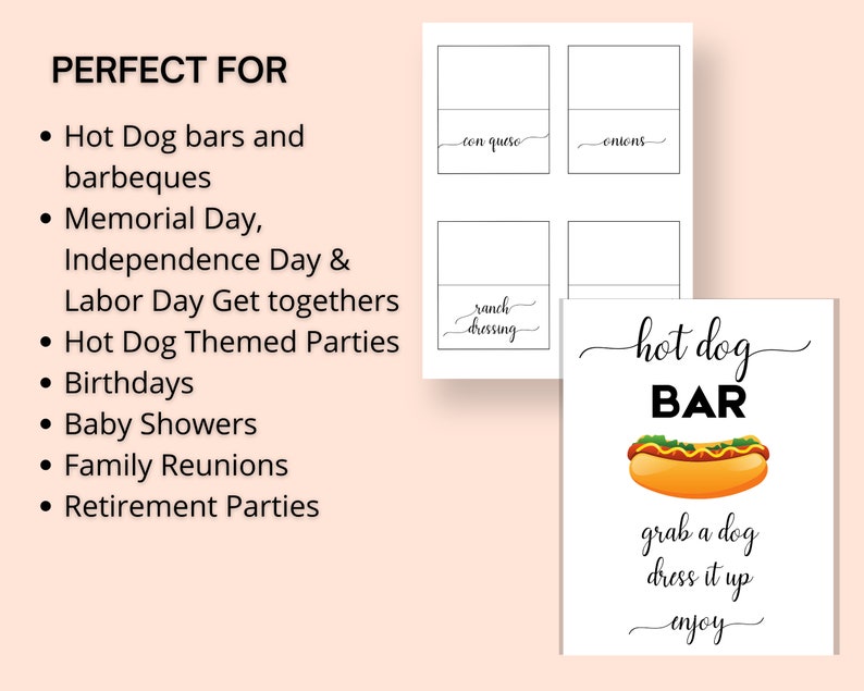 Hot Dog Bar Table Signs, Hot Dog Themed Birthday Party, Barrbeque Baby ...