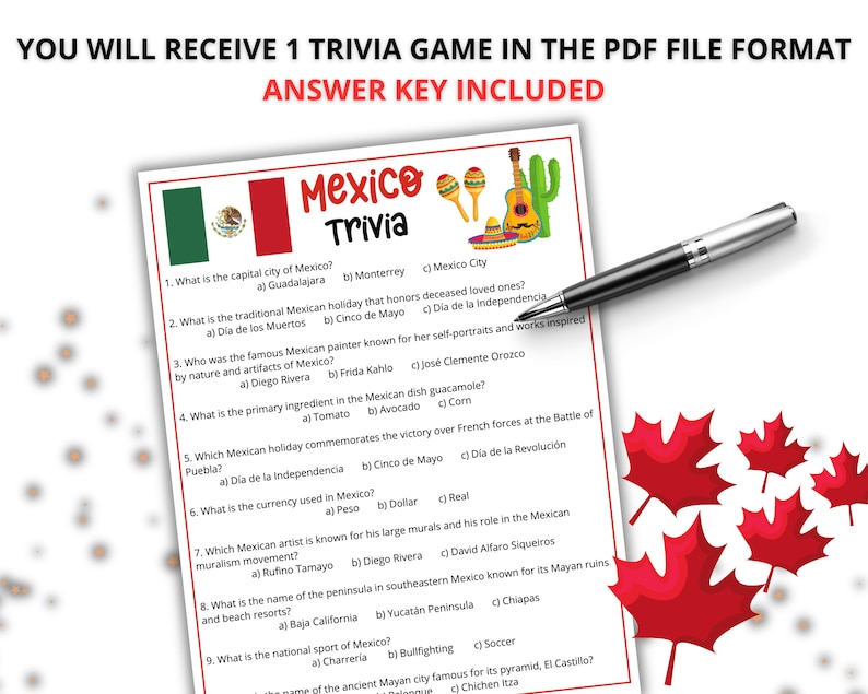 Mexico Trivia Game, Printable Multiple Choice Mexican Game,spanish ...